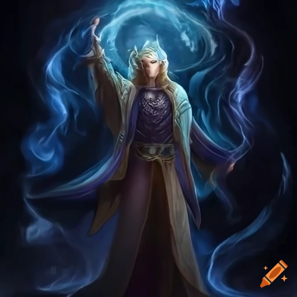 Male elven sorcerer conjuring elemental energies on Craiyon