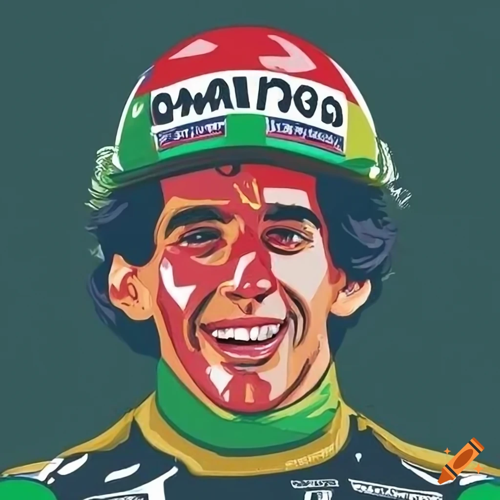 Portrait of Formula One champion Ayrton Senna in racing gear on Craiyon
