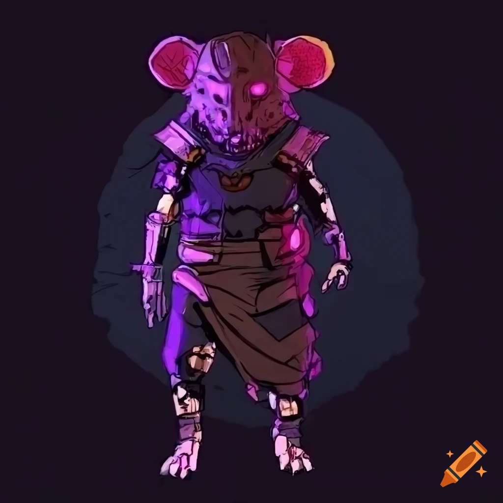 Short humanoid rat in cultist armor in a cyberpunk city at night on Craiyon