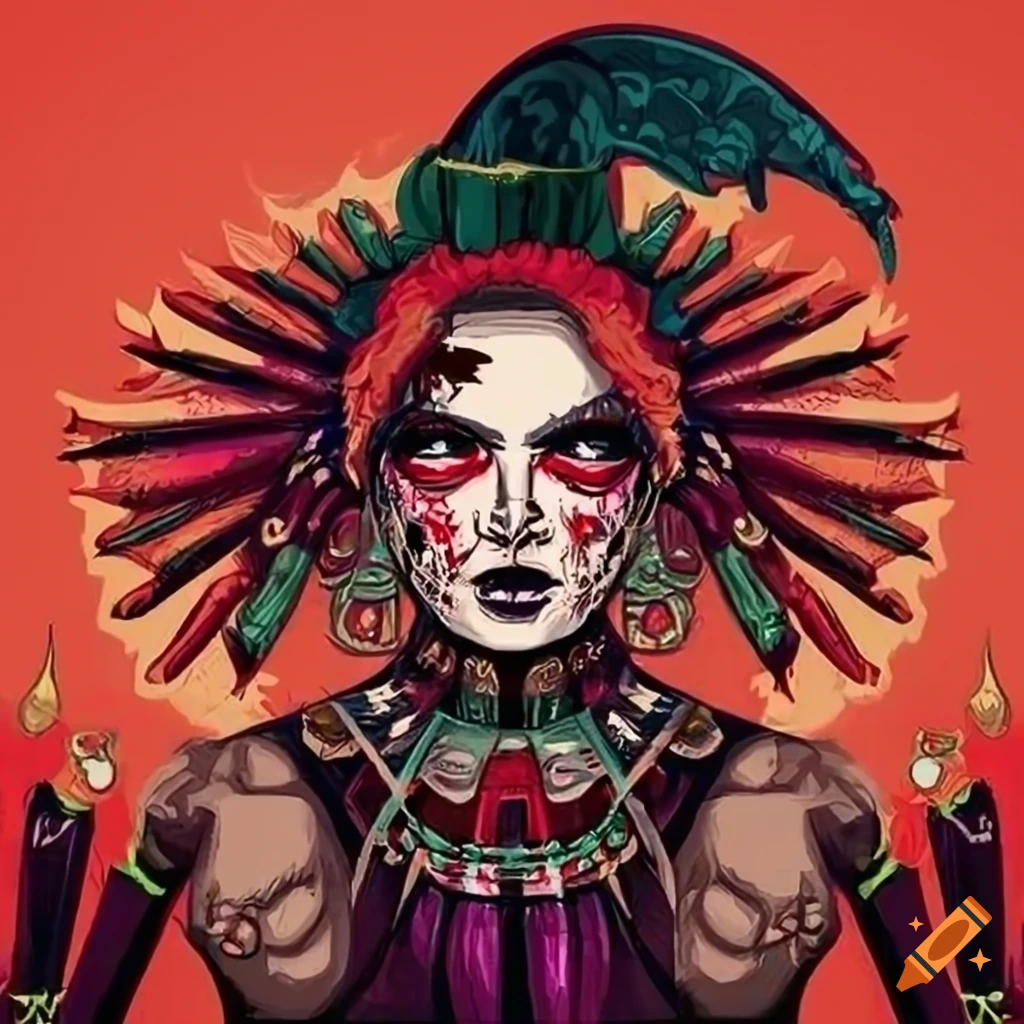 Neobrutalist Aztec Blood Witch Vector Art with Diesel Punk inspiration ...