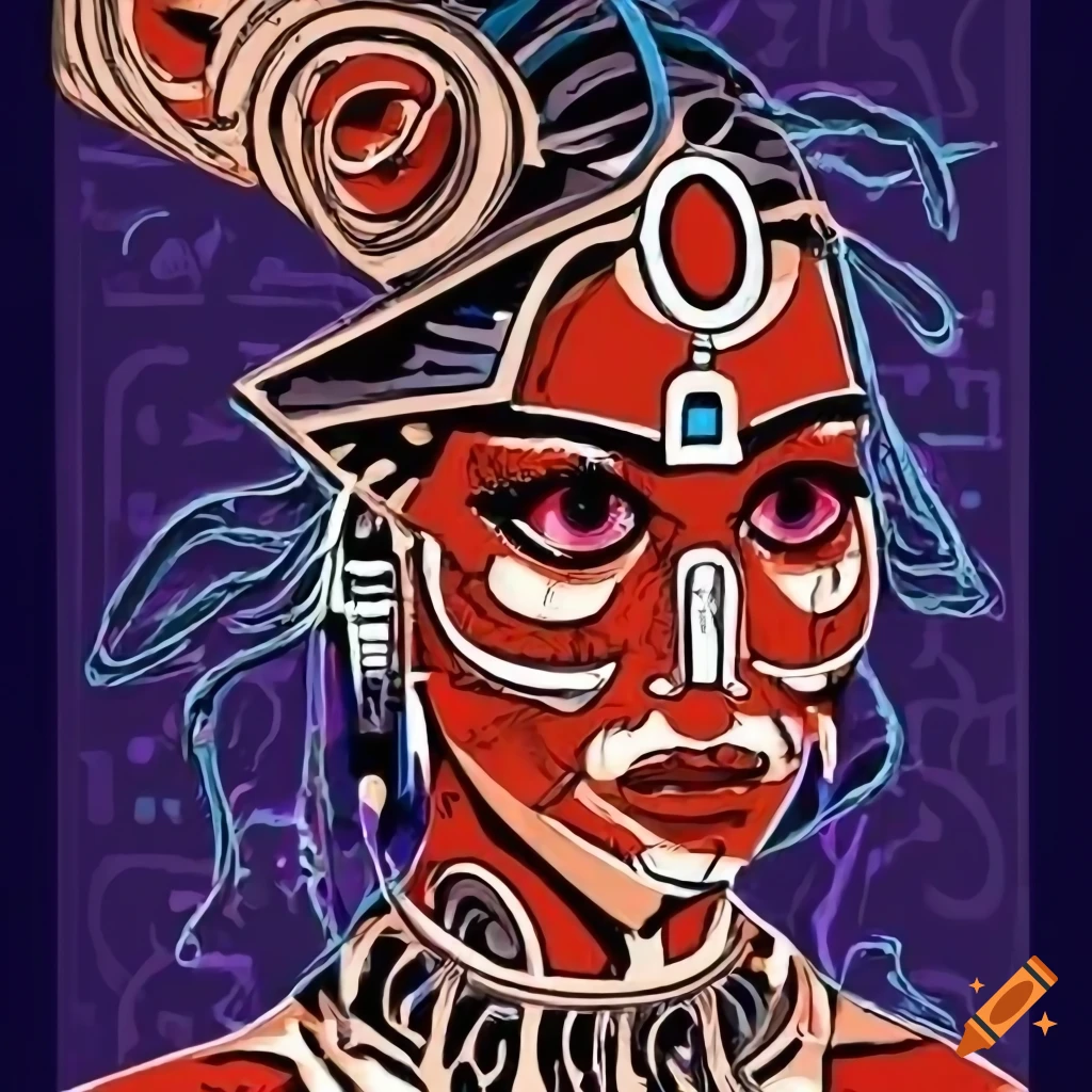 Neobrutalist aztec blood witch vector art inspired by futurism on Craiyon