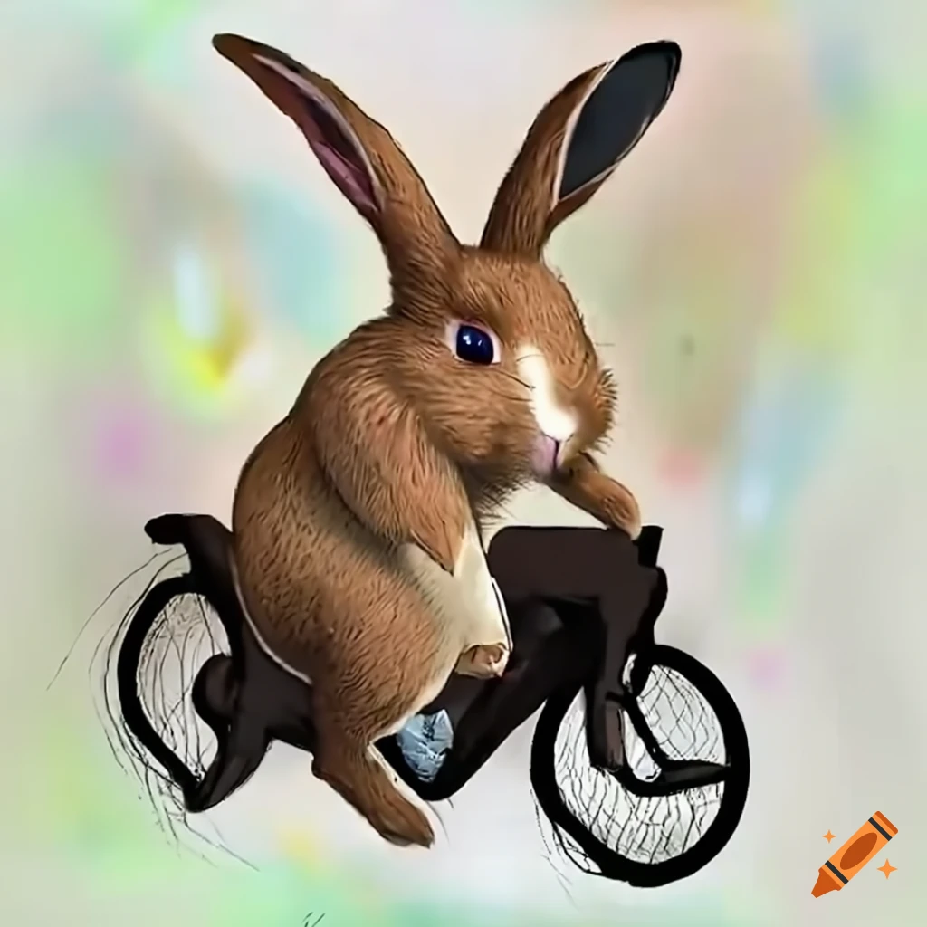 Brown rabbit riding an exercise bike with a PS4 controller on Craiyon