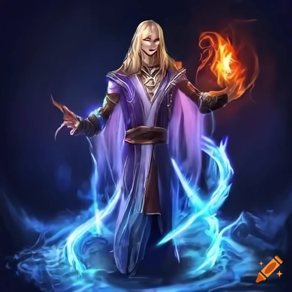 Male elven mage conjuring whirlwind of elemental energies on Craiyon