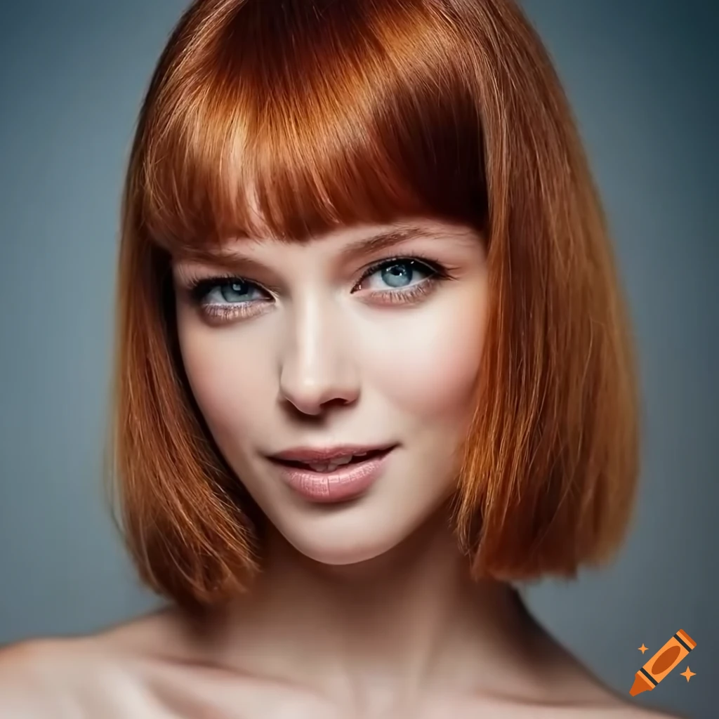 Portrait of a beautiful and happy young caucasian woman with red hair ...