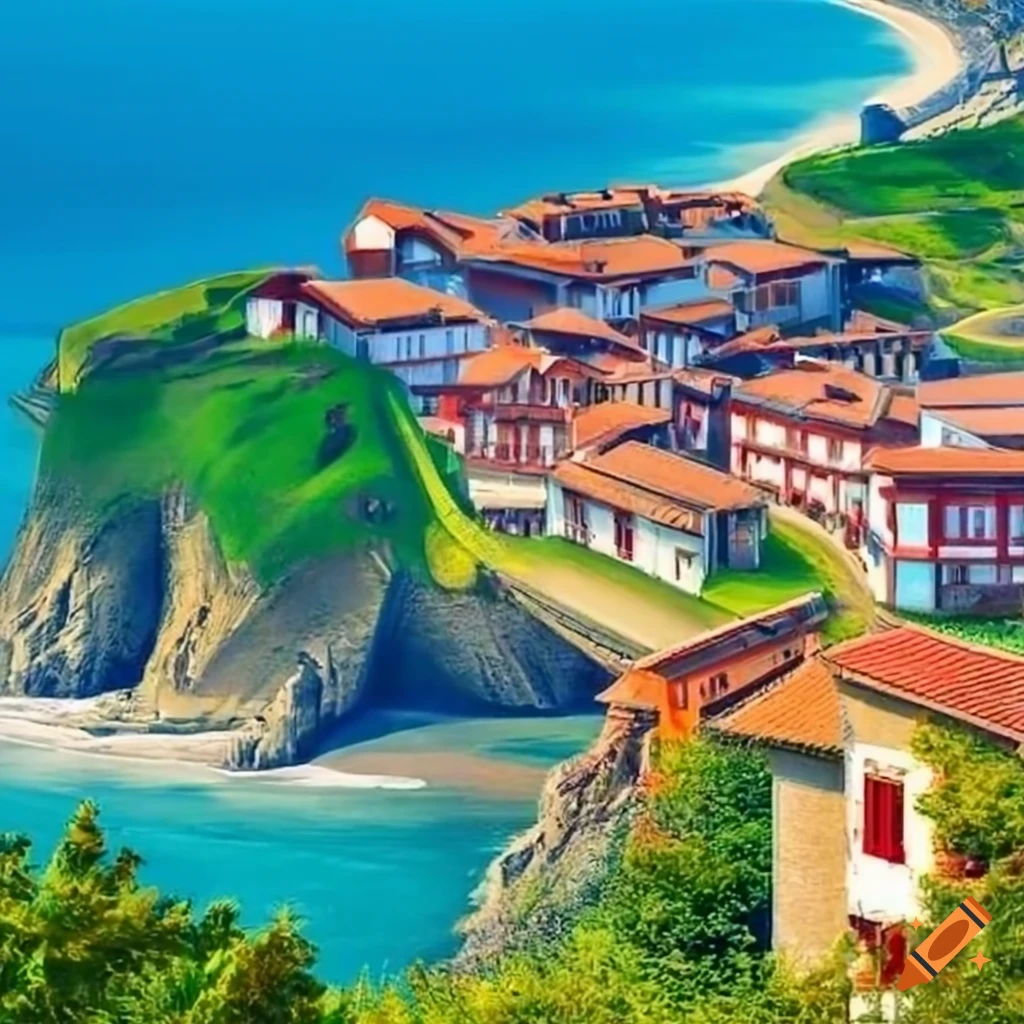 Detailed road trip map of Basque Country with quaint houses and vibrant ...