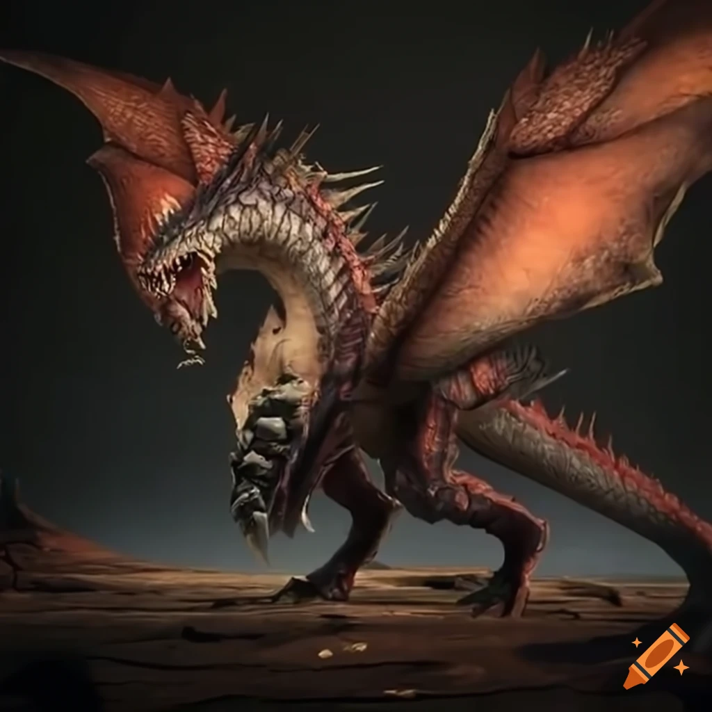 Monster hunter concept art inspired by dark souls dragons on Craiyon