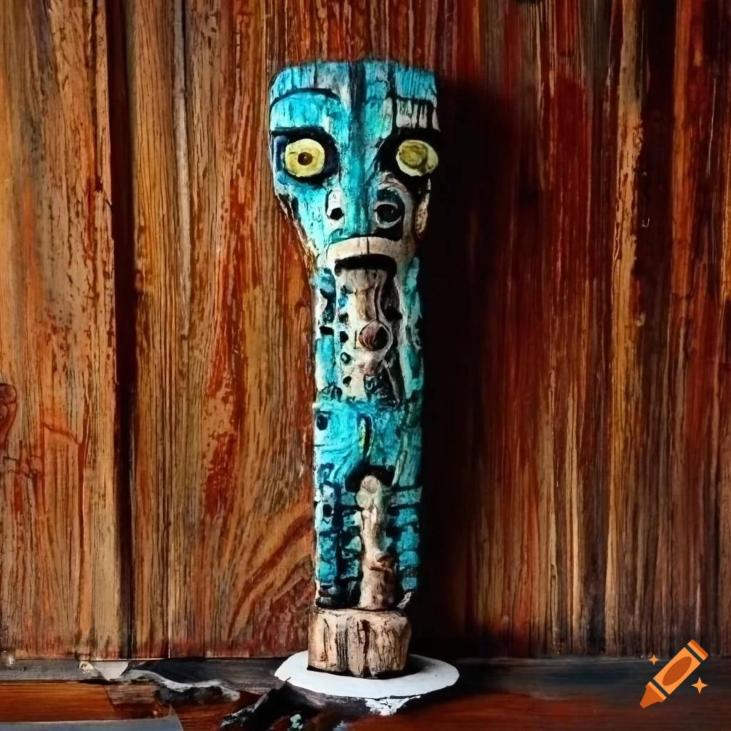 Wooden Giger alien totem in Jackson Pollock style, weathered and ...