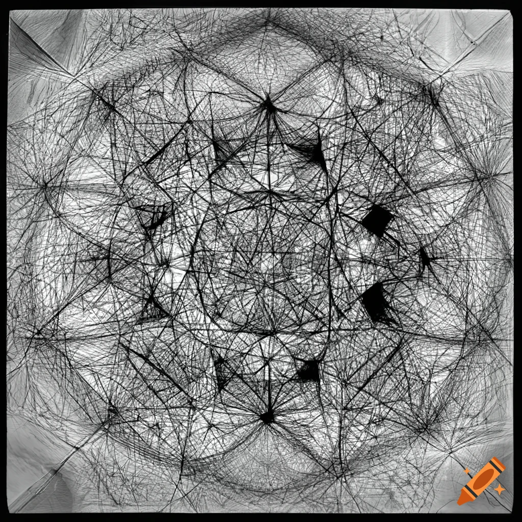 Multidimensional space with geometric shapes and intricate fractal-like patterns on Craiyon