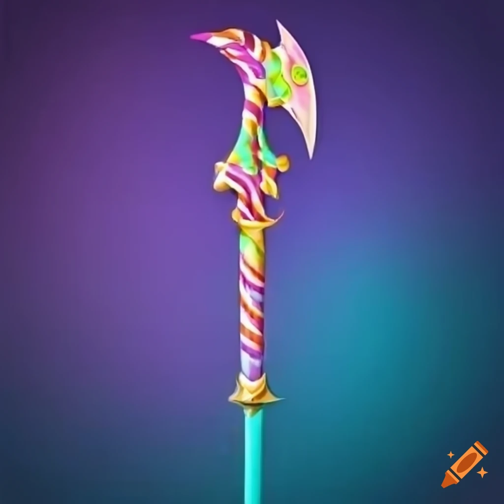 Unique candy-themed halberd weapon with pastel colors on Craiyon