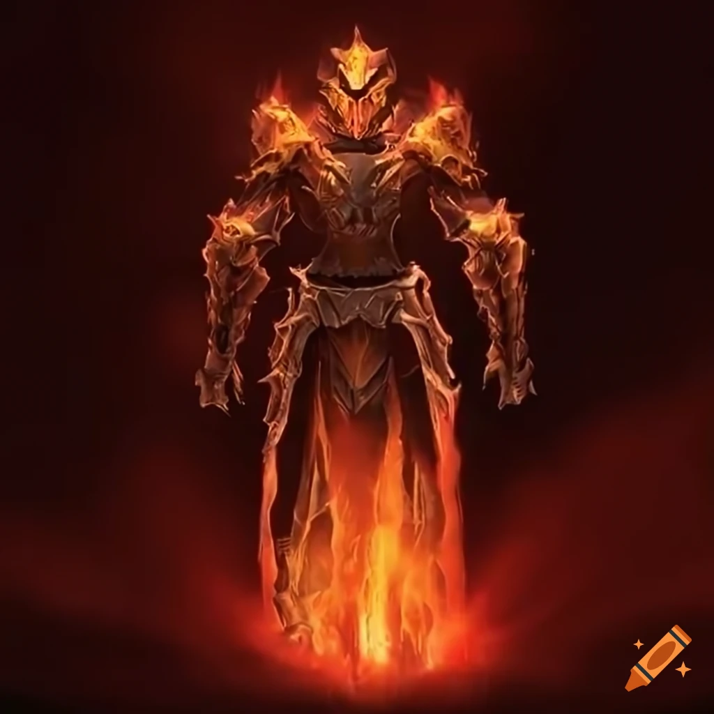 Full-size inferno plate fire-type armor set with fiery aura and glowing ...