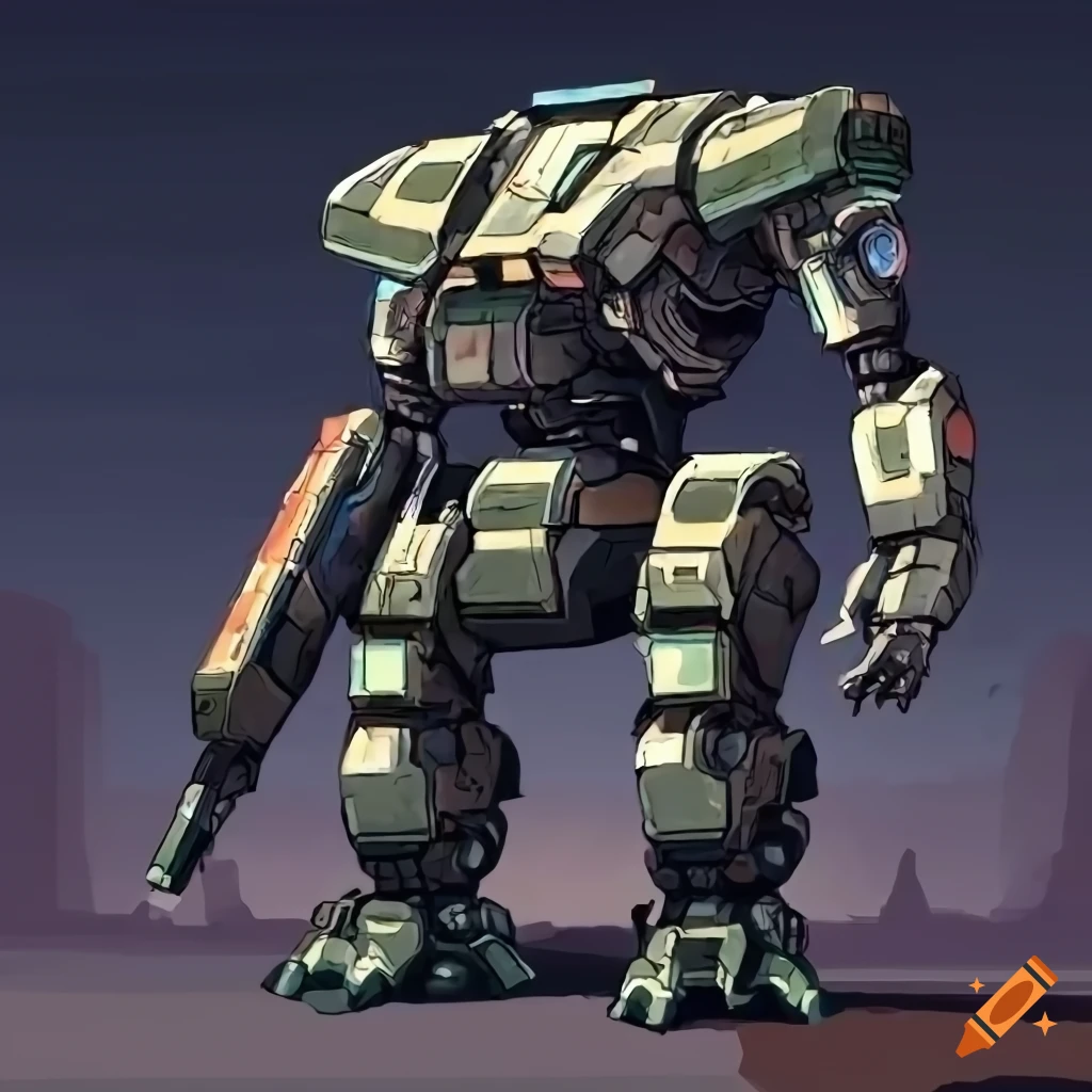 Tank mech with bulky armor in anime art style on Craiyon
