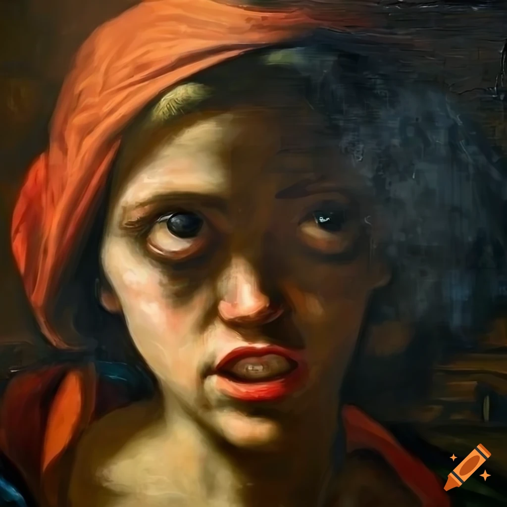 Abstract expressionistic oil painting of anguish and regret in 17th ...