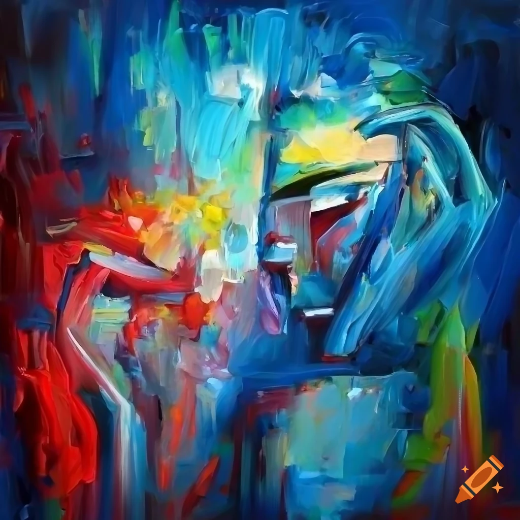 Abstract expressionistic oil painting representing anguish and regret ...