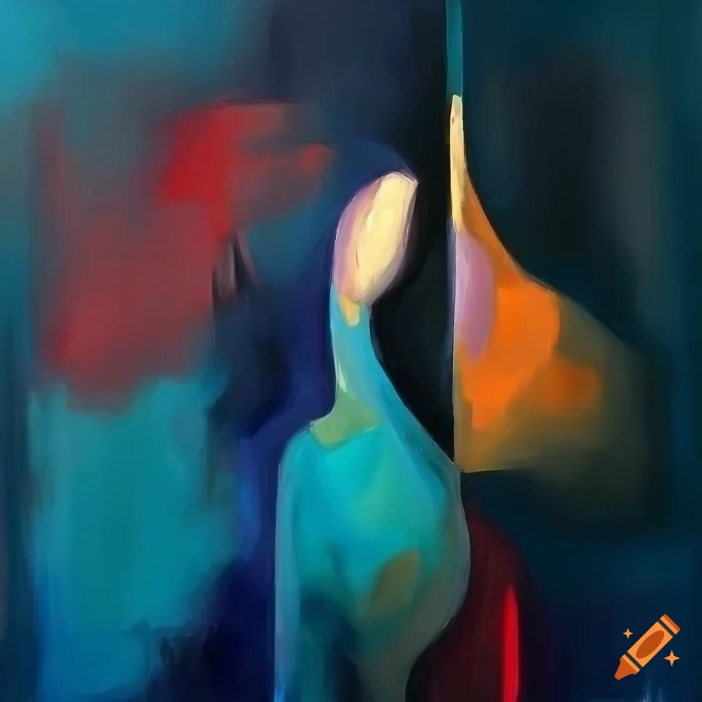 Abstract oil painting representing anguish, coy, curiosity, and crowds ...