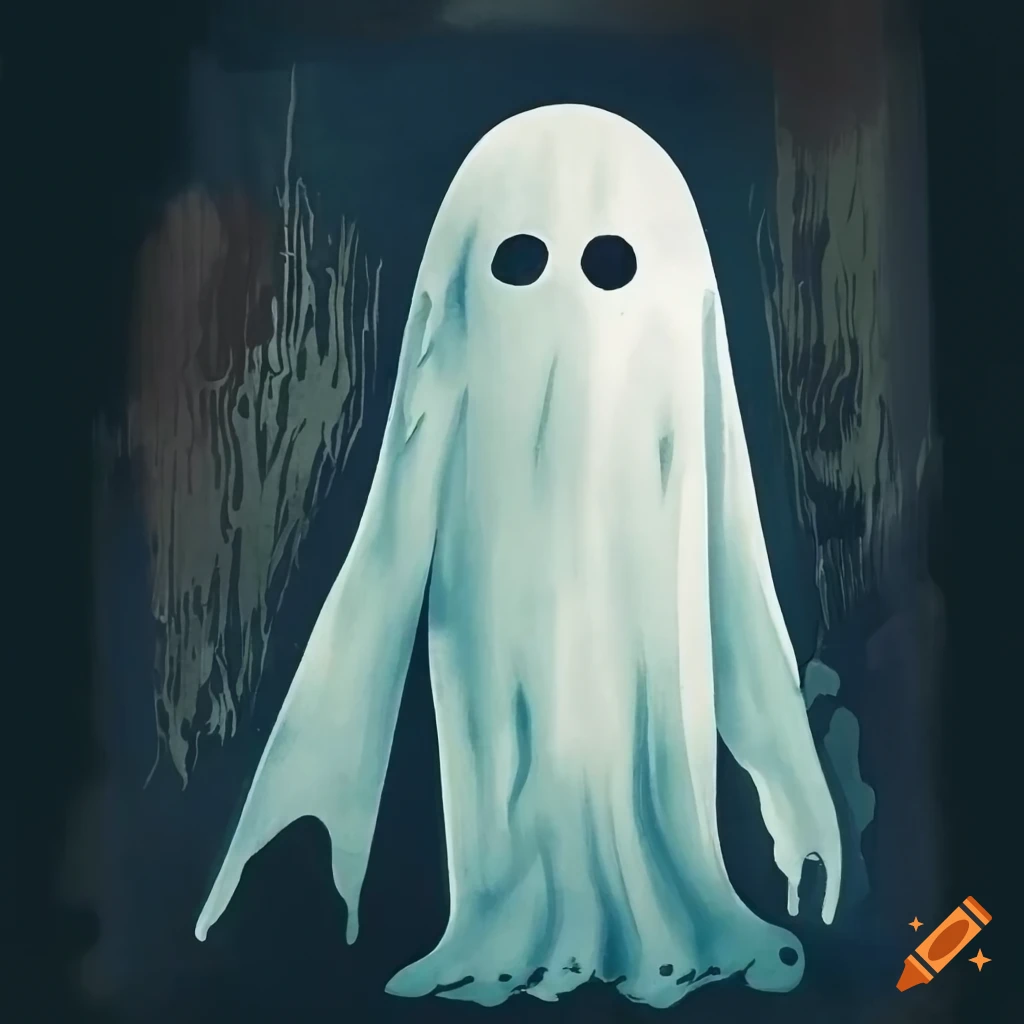 Sheet ghost waving hello in a stencil drawing on Craiyon