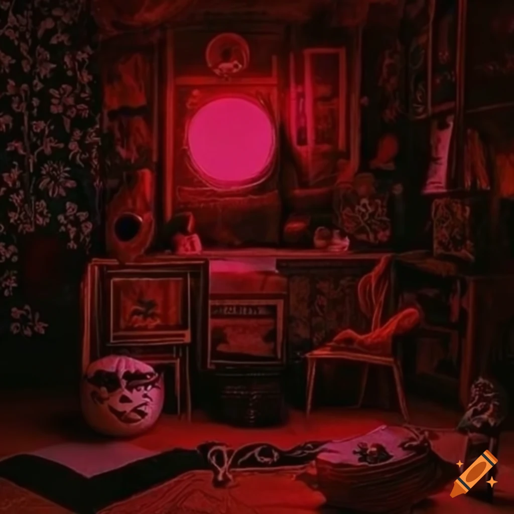 Whimsical halloween dark 90s cult aesthetic room on Craiyon
