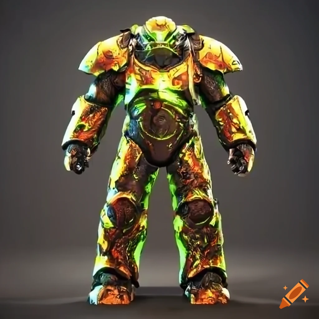 Large power armor made of glowing green lava with jet pack turbines on ...