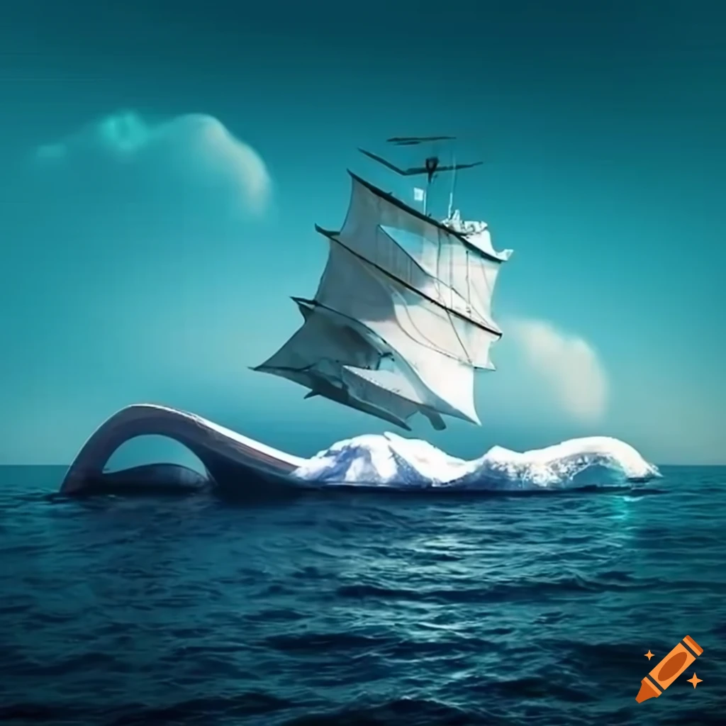 Abstract boat shape created by waves and clouds in a futuristic style ...