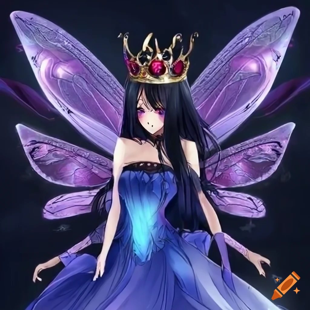 Anime princess fairy with black twin hair crown in a magical dress on ...