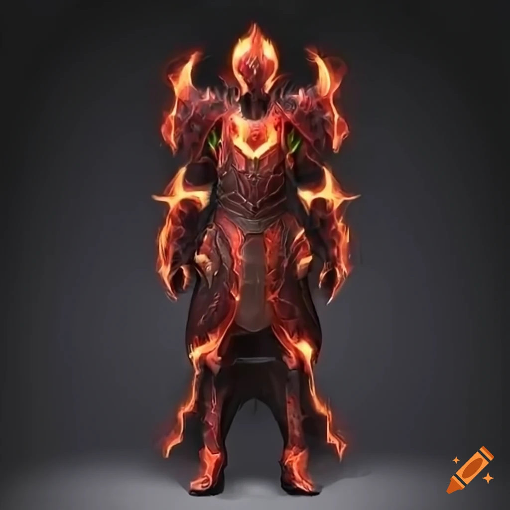 Inferno plate fire-type armor set with fiery aura and glowing details ...