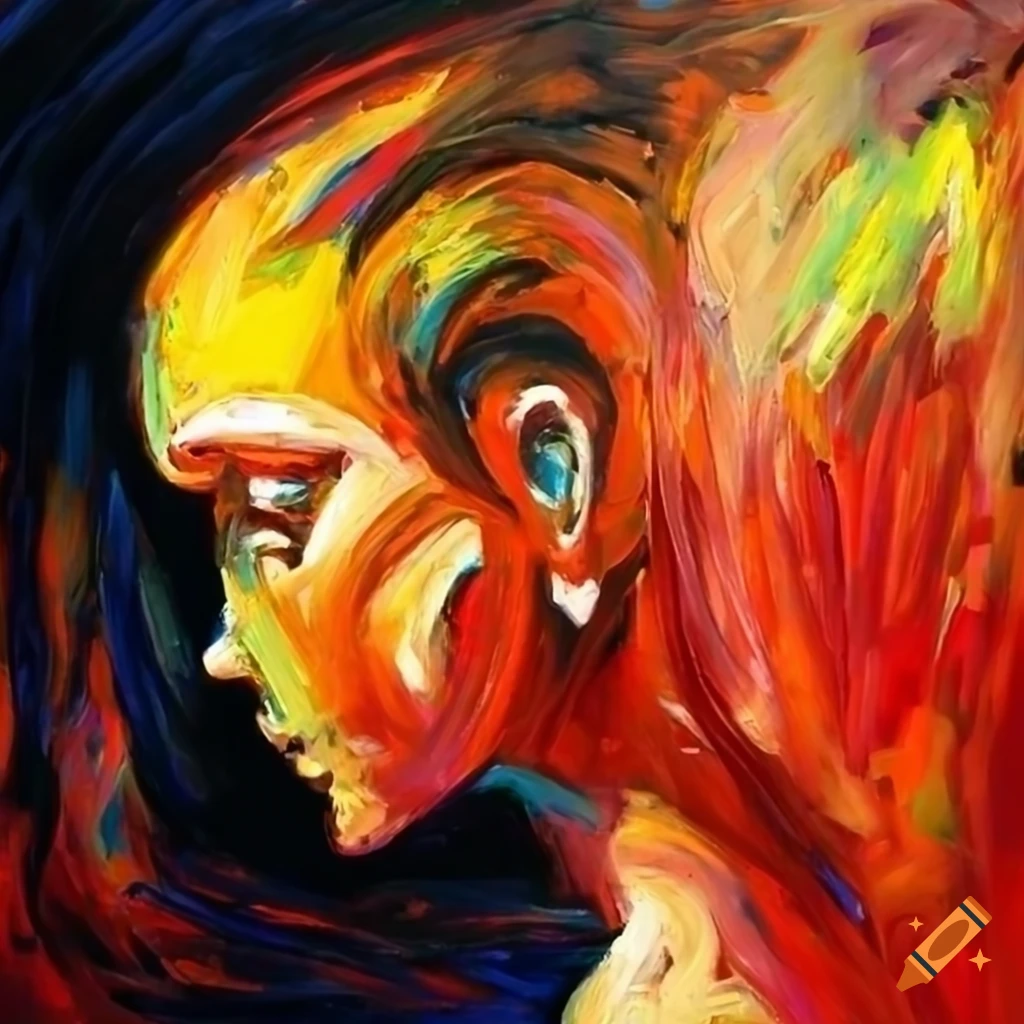 Abstract expressionistic oil painting depicting anguish and regret with ...