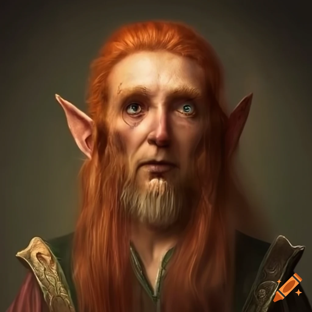 150-year-old short elf wizard with bronze skin and copper hair on Craiyon