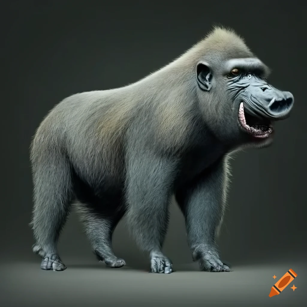 Mythical gorilla-pig hybrid creature with photorealistic details on Craiyon