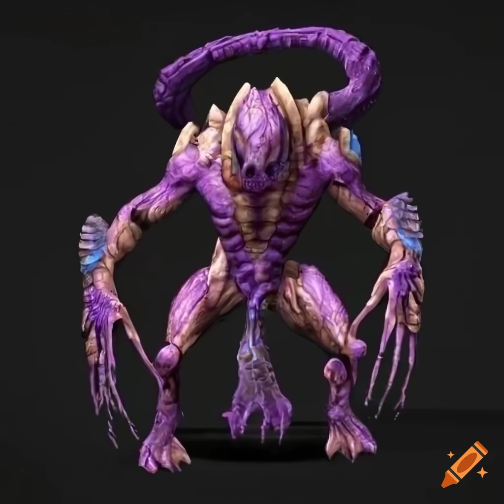 Partially infested protoss Zelot standing covered in purple Zerg matter ...
