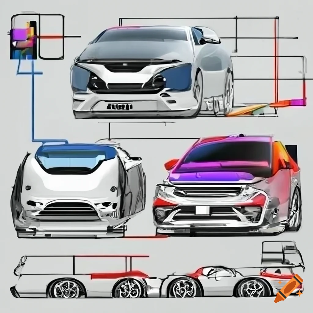 Professional A4 presentation with 4 distinct automotive-themed sections ...