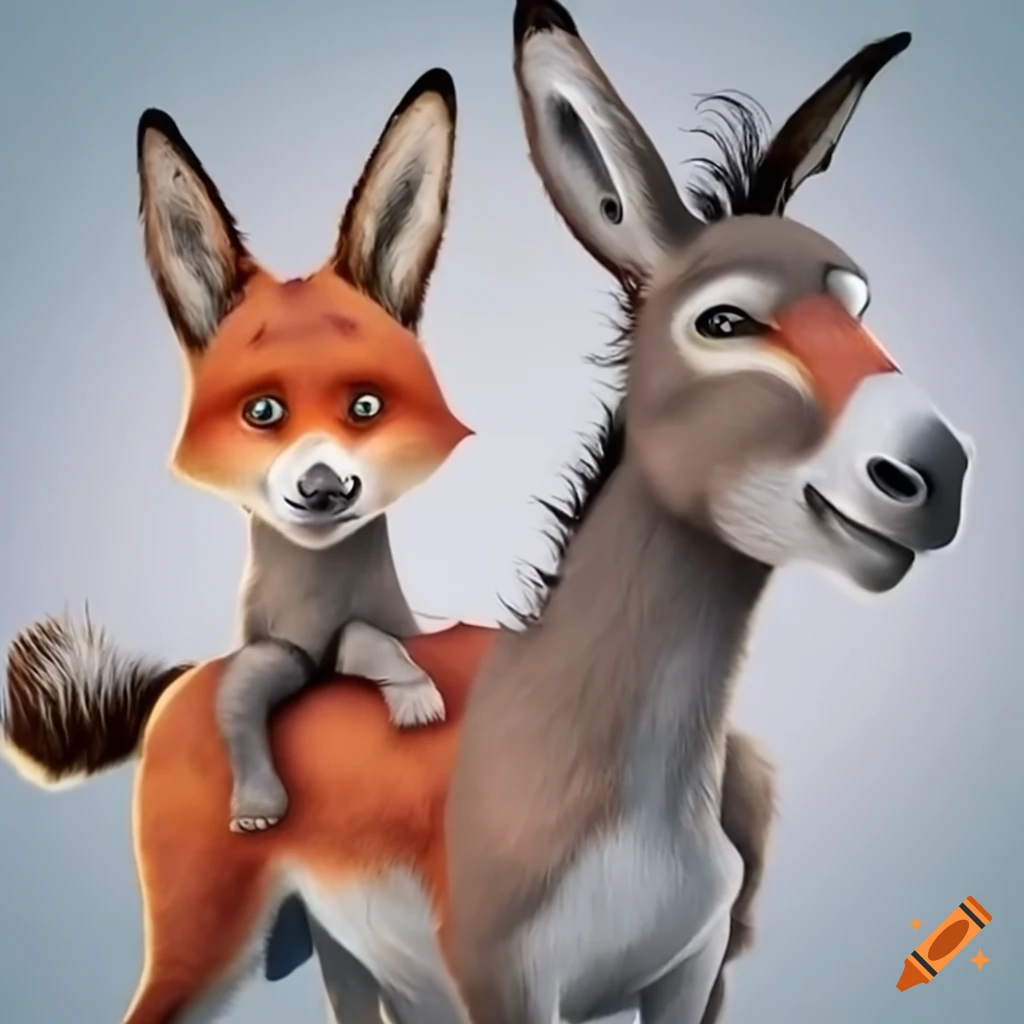 Donkey and fox in a friendly interaction on Craiyon