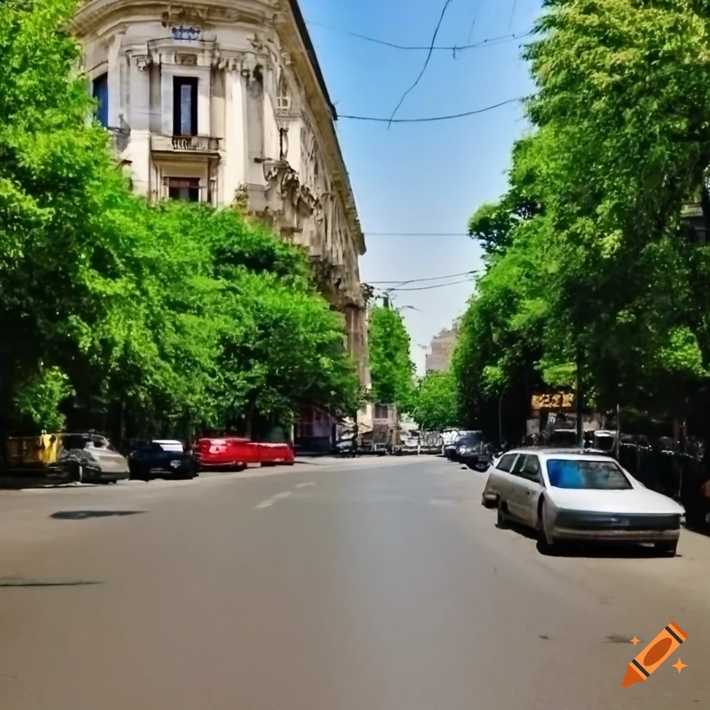 Summer street view of Rahova, Bucharest, Romania with tumbleweeds on ...