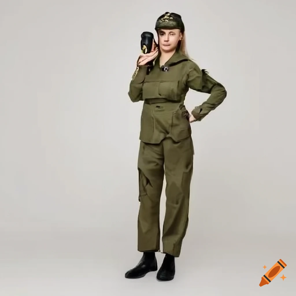 Female communications officer in a dirty uniform on Craiyon