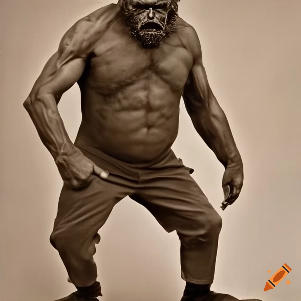 Shaved muscular Sasquatch in Union soldier uniform, historical photo on ...