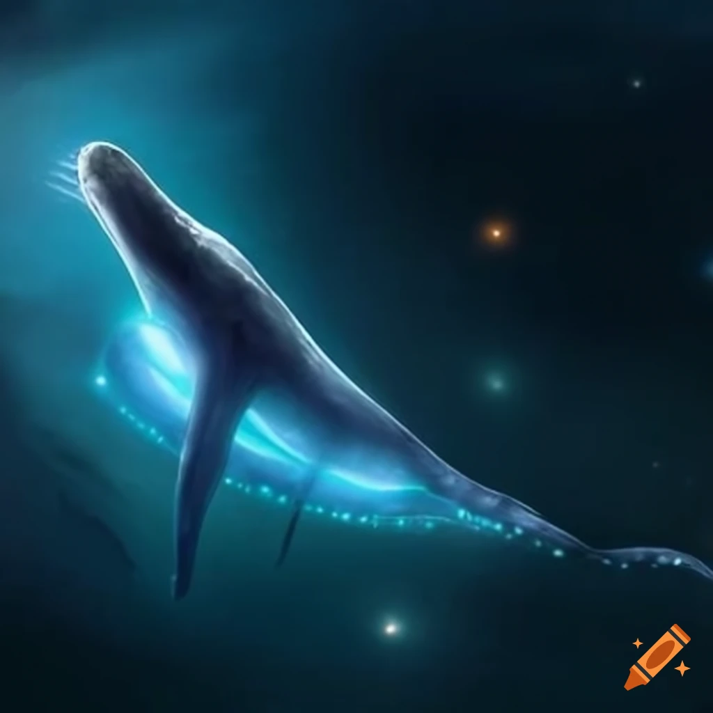 Sci-fi half-whale siphonophore hybrid among the stars on Craiyon