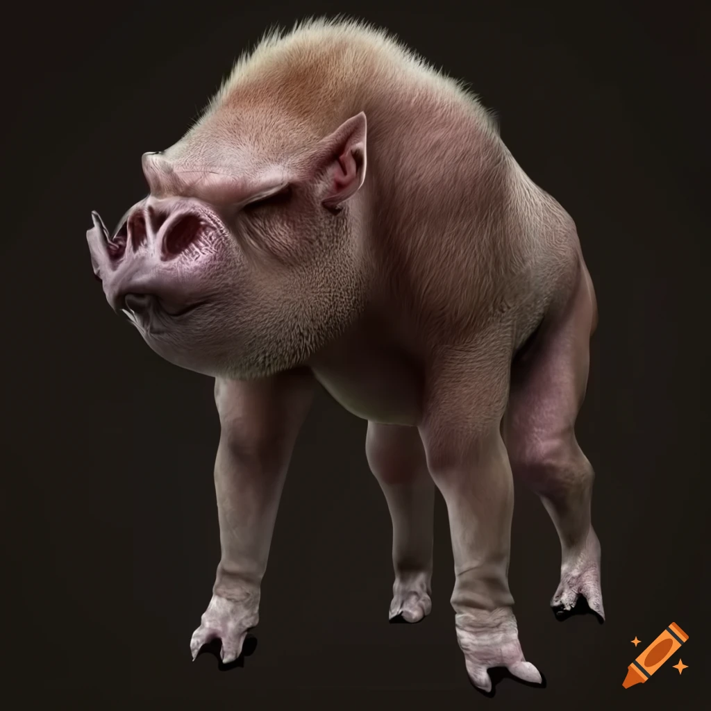 Mythical pig-gorilla hybrid creature in high-definition photorealism on ...