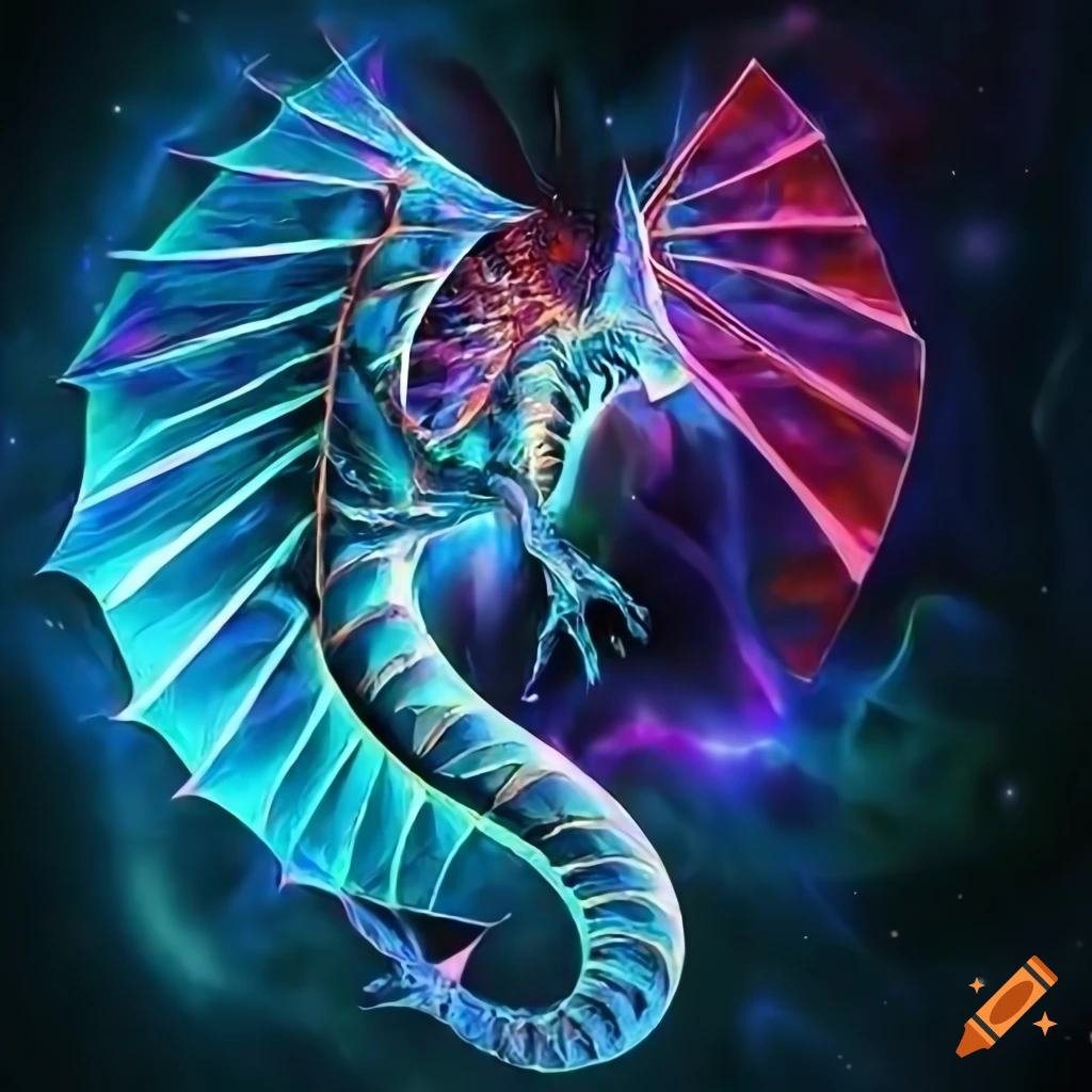Abstract geometric cosmic radiance dragon on Craiyon
