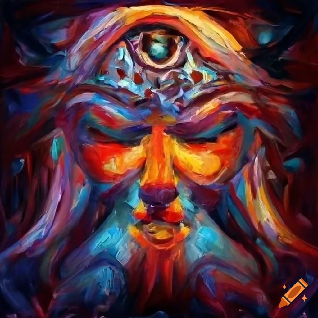 Abstract expressive Viking style oil painting depicting anguish and ...