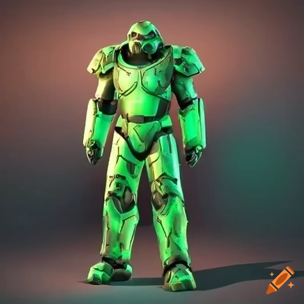 Power armor made of glowing green lava with jet pack turbines on Craiyon