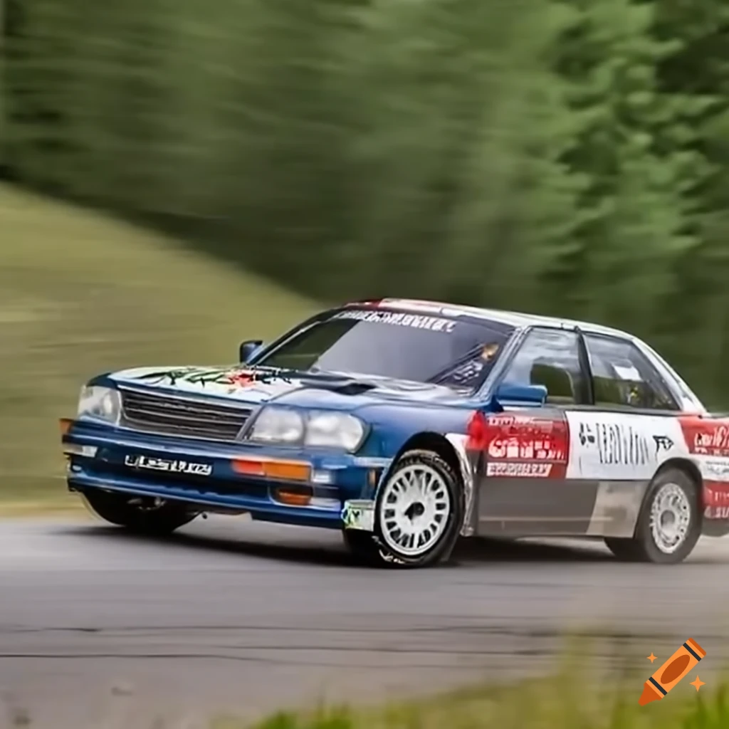 Sleek Lexus LS400 rally car with racing decals on track on Craiyon