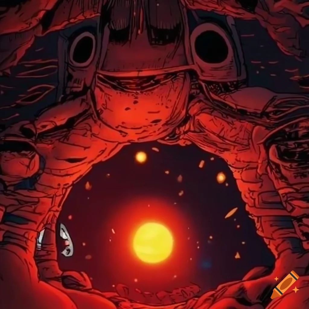 Red sun in outer space in a comic style on Craiyon