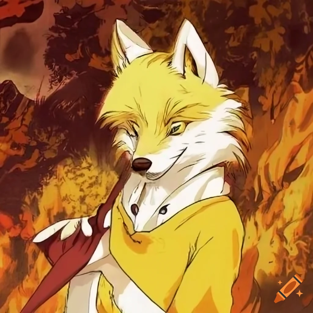 Anthropomorphic yellow wolf with a fuzzy coat on Craiyon