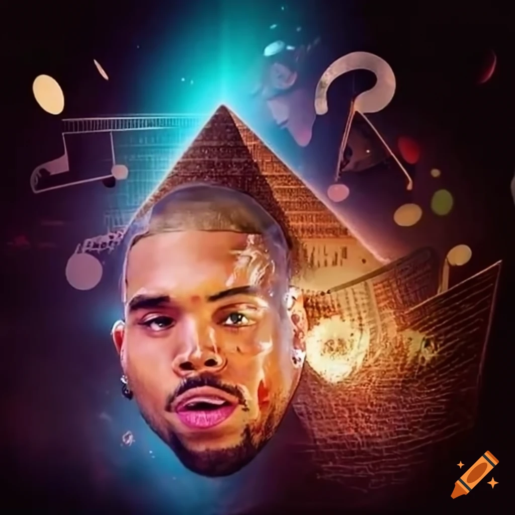Chris Brown holding up the earth with pyramids and music notes on Craiyon