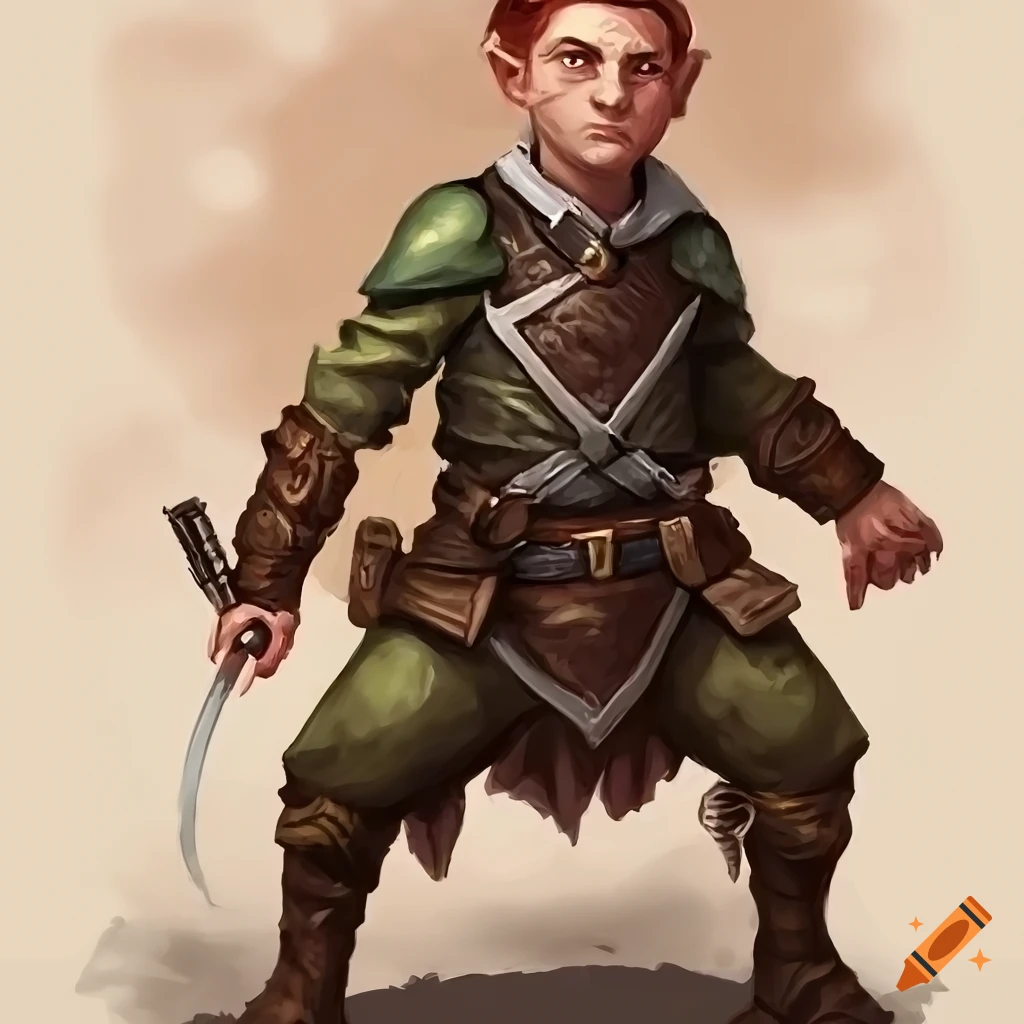 Hand-painted male lightfoot halfling rogue in a dungeons and dragons ...