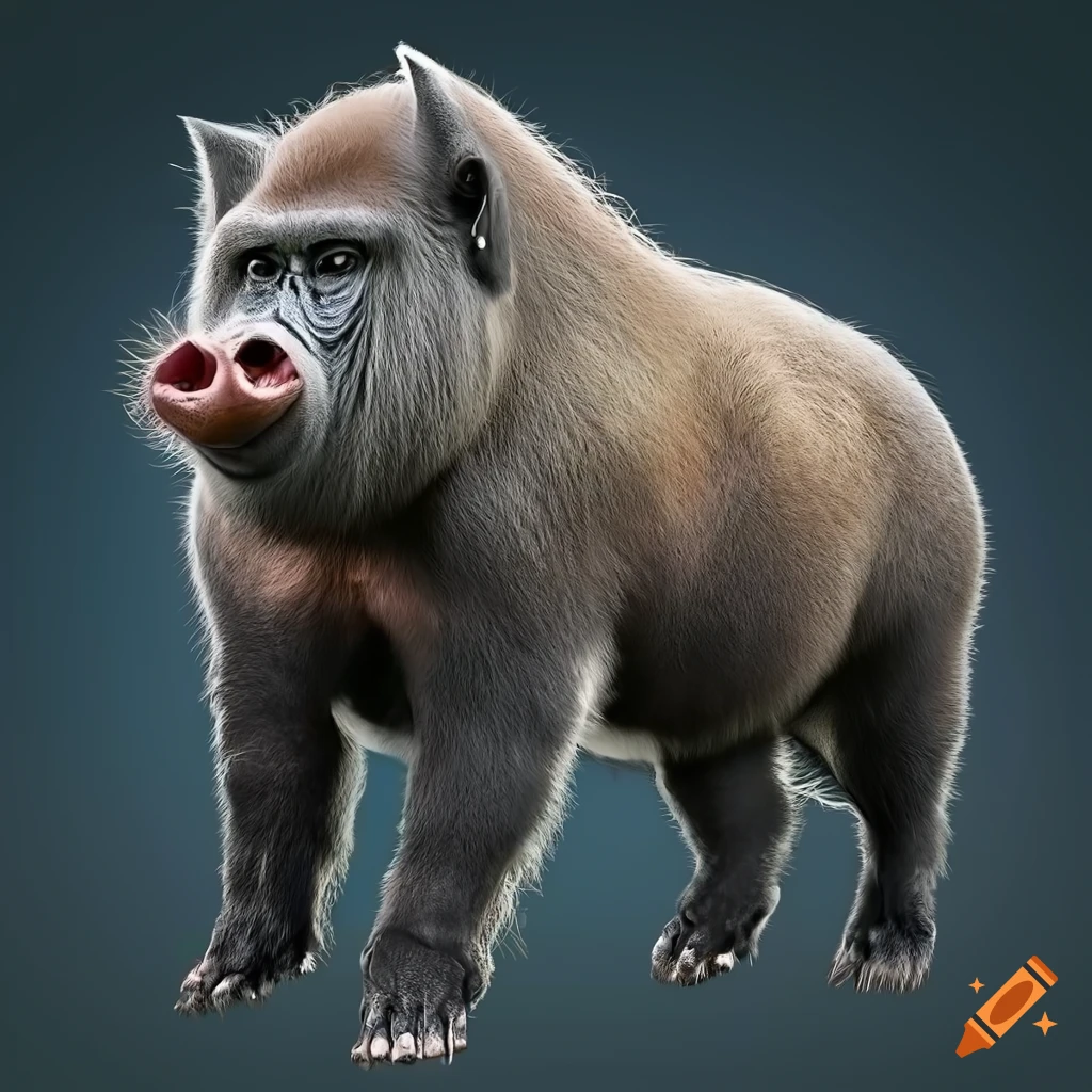 Mythical pig-gorilla hybrid in photorealistic high definition on Craiyon