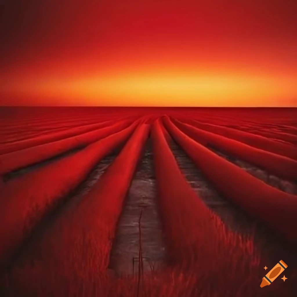 Red field landscape on Craiyon