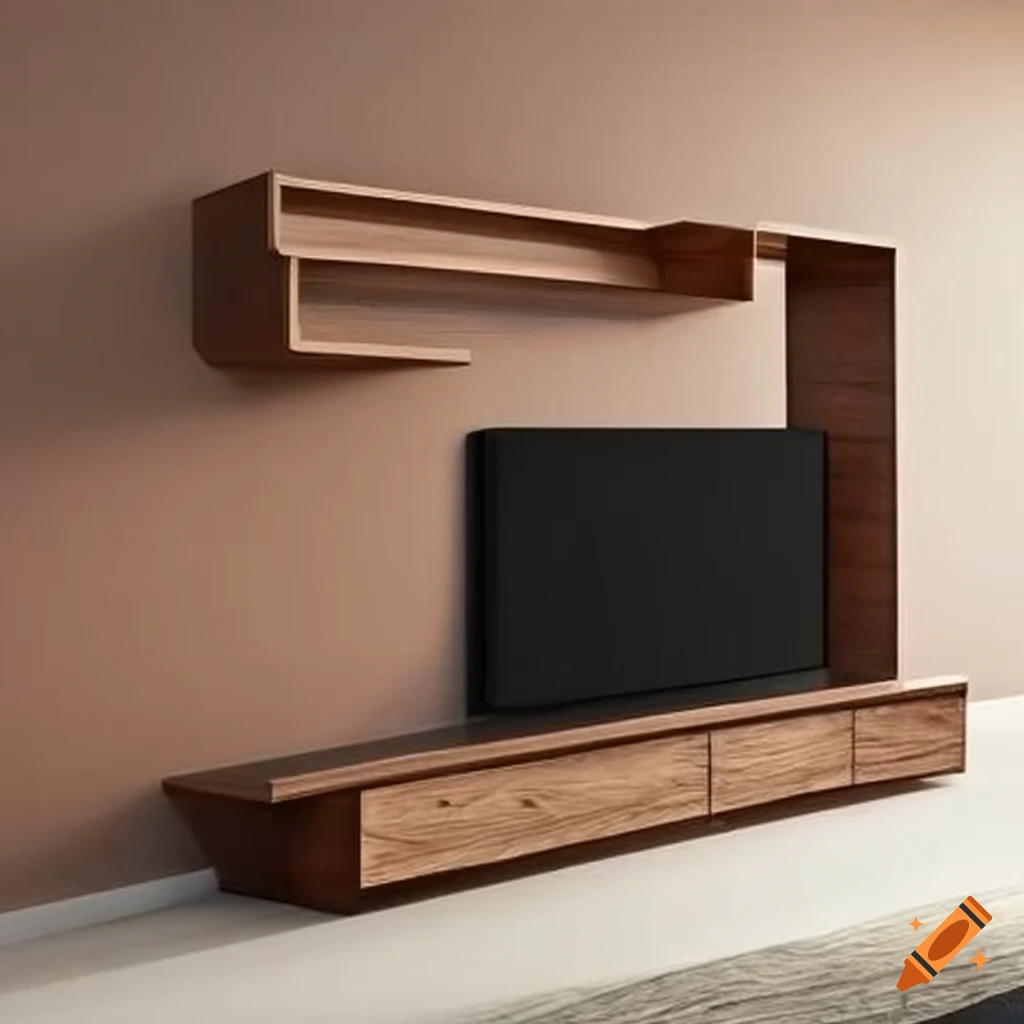 Designer full wall media center crafted from rich-toned wood with 65 ...