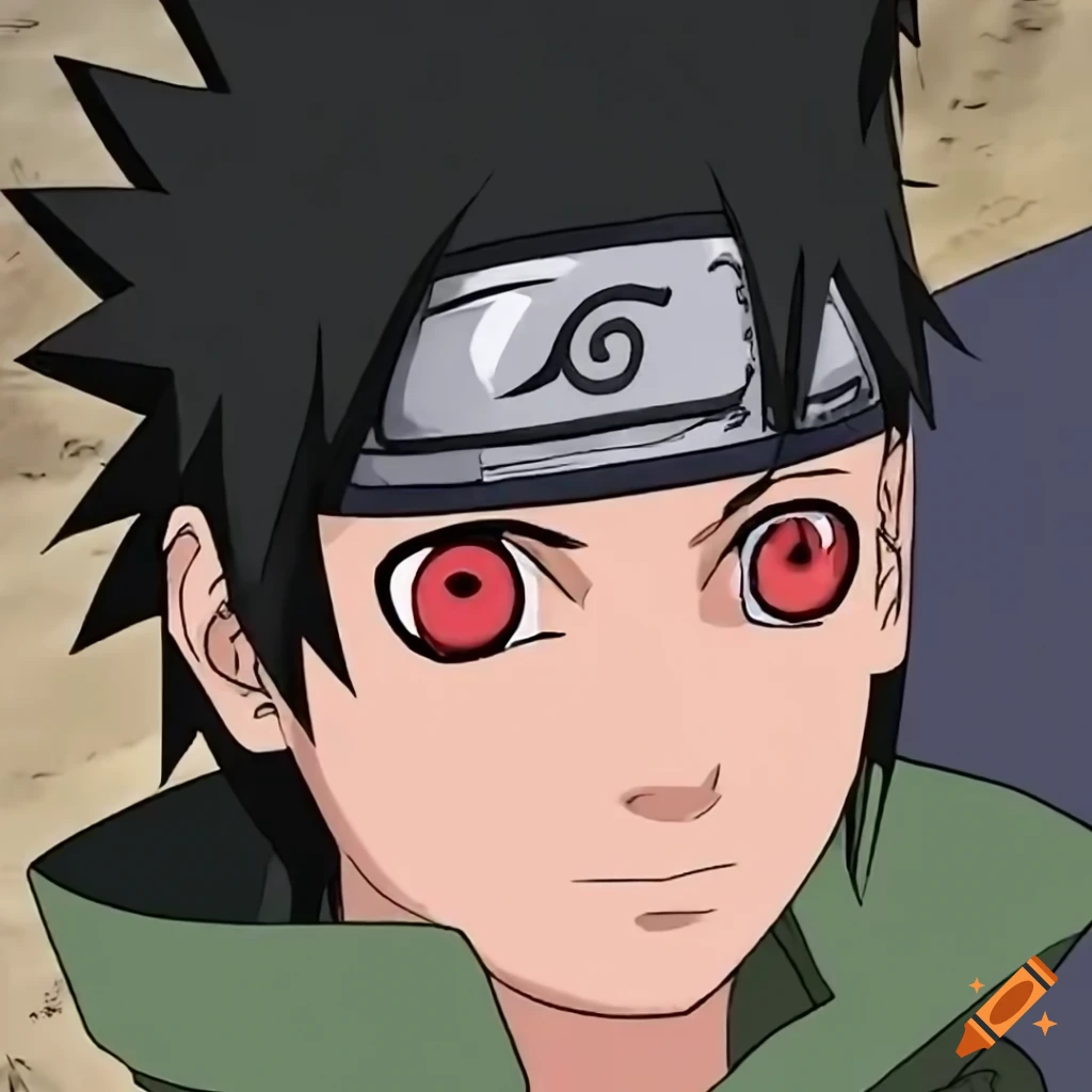 Ninja character with Mangekyou Sharingan, wearing a coat, belt with 5 ...