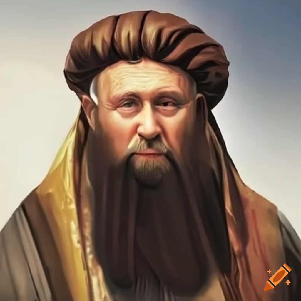 Creative depiction of a muslim leader with a beard and islamic attire ...
