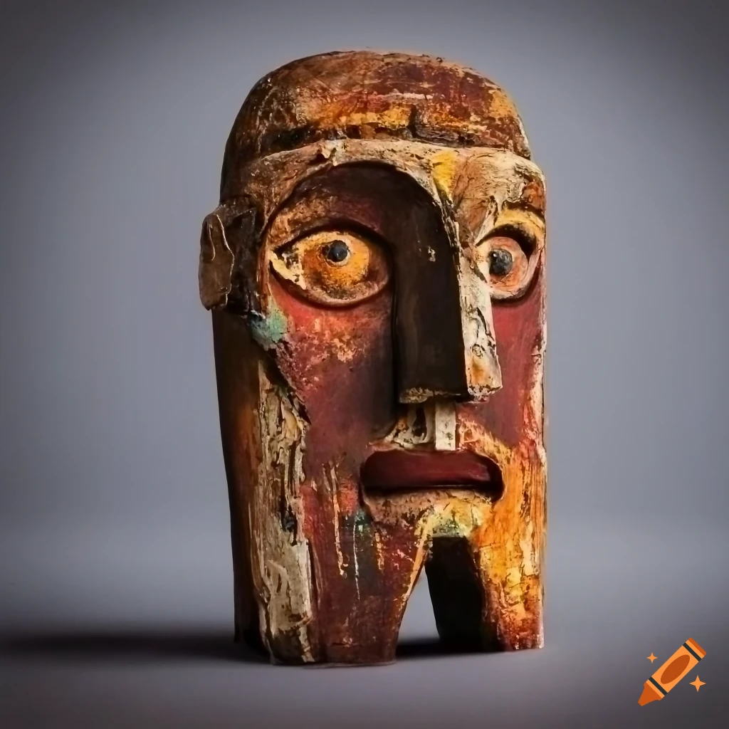 Primitive Corben's idol in Jackson Pollock style, weathered and decayed ...