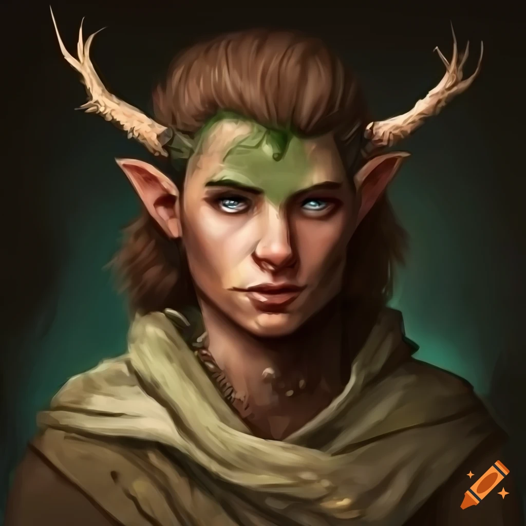Male young elven Druid with white eyes, jade scale mail, and owlbear ...